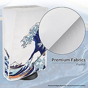 PlayVital Dust Cover for ps5, Soft Neat Lining Dust Guard for ps5 Console, Anti Scratch Waterproof Cover Sleeve for ps5 Console Digital Edition & Disc Edition - The Great Wave