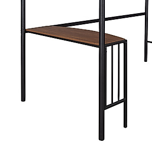 BOVZA Metal Loft Bed Twin Size with Desk, Ladder and Guardrails, for Kids Teens Adults, Black