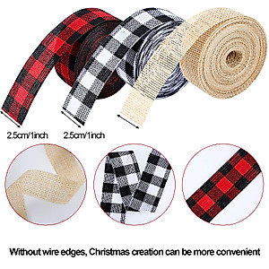 3 Rolls Christmas Plaid Ribbon Buffalo Plaid Burlap Ribbons Christmas Wrapping Decoration Ribbon for Christmas Fall Wrapping DIY Crafts Decor Supplies, 24 Yards in Total (1 Inch)