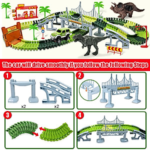 Dinosaur Toys for 3 4 5 6 7 8+ Year Old Boys Girls Kids,Dinosaur Tracks Race Car Toys for Kids Age 3-5, Create A Dinosaur World Road Race with Flexible Tracks Playset for Christmas Birthday Gifts
