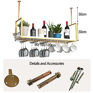 Ceiling Hanging Bar Unit Wine Rack Wine Glass Holder for Bar Cellar Restaurant Ceiling Hanging Shelf Pot Rack Kitchen Pan Rack Cookware Hanger Storage Shelving Flower Stand (Size : 100x30x60cm)