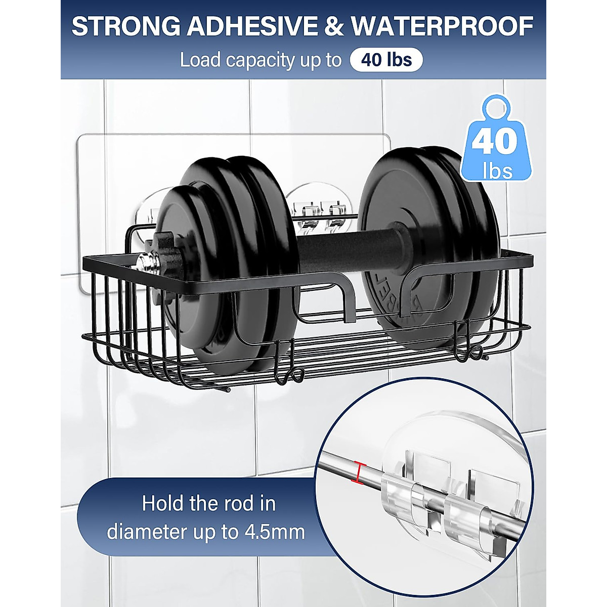 duskeep 20 Pack Shower Caddy Adhesive Replacement, Waterproof Shower Adhesive Strips, Strong Adhesive Wall Hooks for Shower Shelves, No Drilling, for Bathroom Storage Organizer & Kitchen Racks