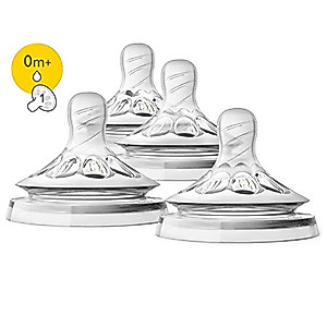 Philips Avent Natural Baby Bottle Newborn Flow Nipple, 0M+, 4pack, Flow 1, SCF651/43