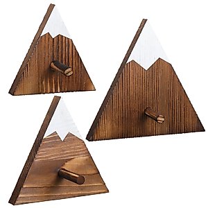 Barydat 3 Pcs Nursery Wall Hooks Wooden Coat Hooks Wall Mount Forest Woodland Nursery Decor Entryway Decorative Mountain Hooks for Towel Hat Bedroom Newborn Baby Shower Gifts(Brown)