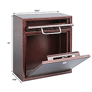 KYODOLED Steel Key Lock Mail Boxes Outdoor,Locking Wall Mount Mailbox,Security Key Drop Box,12Hx 10.51Lx 4.68W Inches,Bronze Large