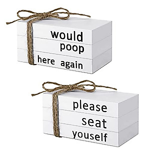 Set of 2 Wooden Farmhouse Mini Books for Bathroom Farmhouse Mini Bookstack Wooden Mini Books Farmhouse Decorative Books for Restroom Rustic Bathroom Decor for Home Shelves Accent Accessories