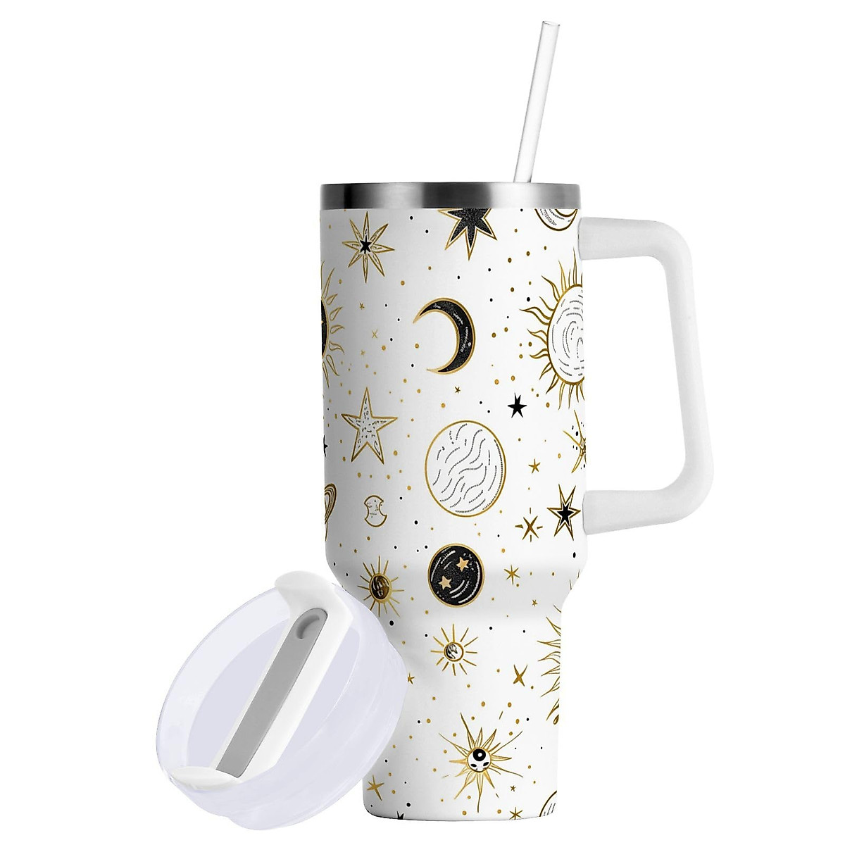 ALAZA Crescent Sun Moon Star 30 oz Tumbler Stainless Steel Water Bottle Vacuum Insulated Cup with Straw Lid & Handle For Travel Car Cup Holder