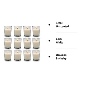 Set of 12 White Votive Candles Clear Glass Filled Unscented Soy Wax Candle for Home Décor Spa Weddings Birthday Holidays Party and DIY
