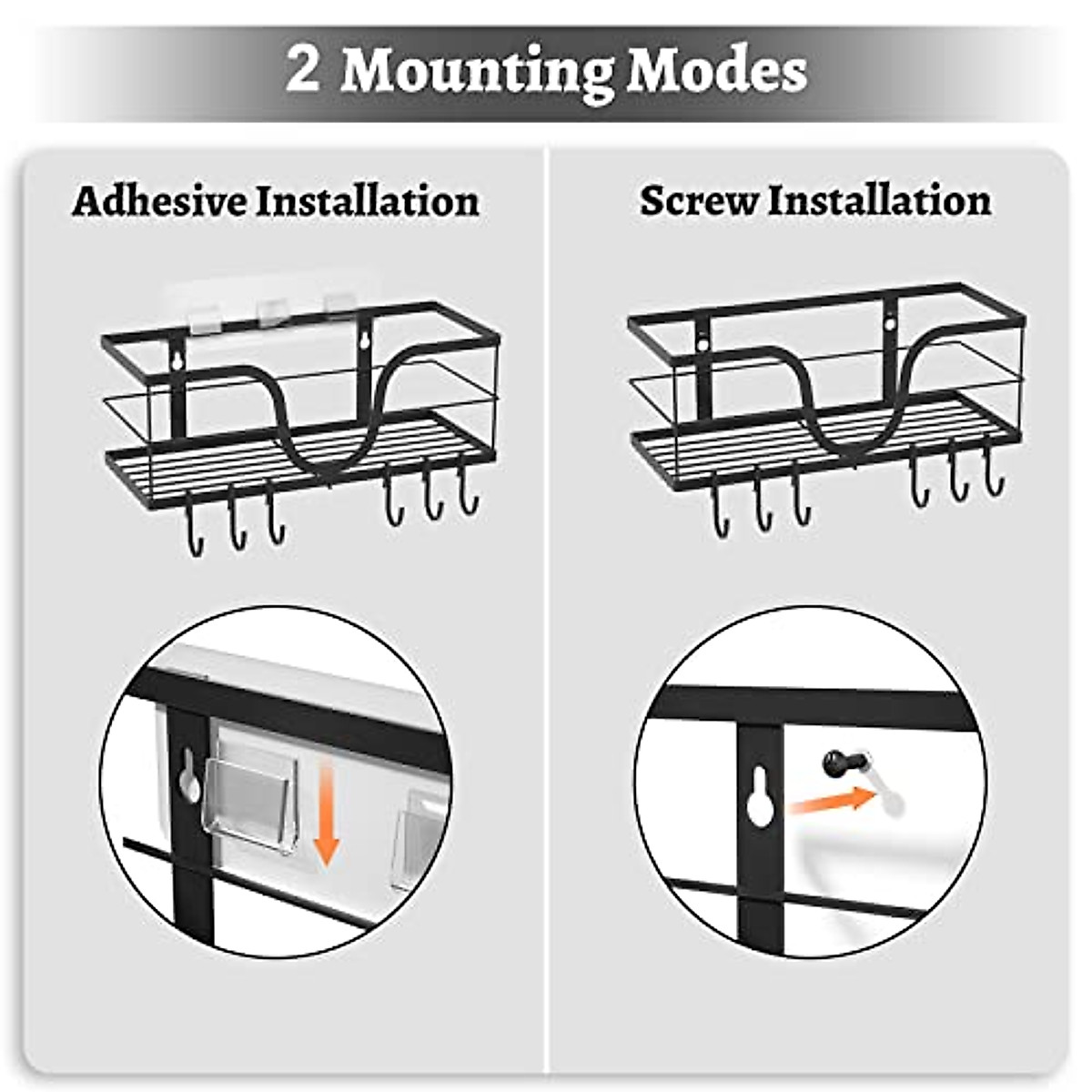 Alsonerbay Shower Caddy, Adhesive Shower Organizer, No Drilling Shower Shelf with Hooks for Bathroom Storage, Rustproof 304 Stainless Steel Shower Rack, 2 pack, Matte Black
