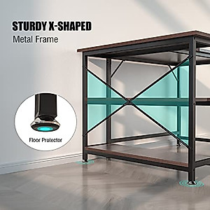 SunyesYo L Shaped Computer Desk 47 in - Small Office Home Gaming Desk with Storage Shelves - Study Writing Corner Table, Reversible Sturdy Workstation, Work PC Desk, Brown