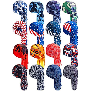JaGely 16 Pieces Doo Rags Skull Caps for Men, Sweat Wicking Do Rags Cooling Dew Rags Pirate Helmet Liner Cycling Bandana Skull Cap for Men Women Multicolor
