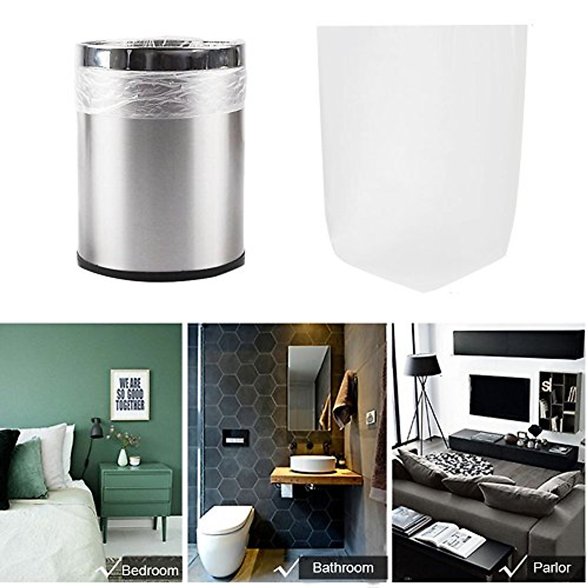 Small Trash Bags 4 Gallon Garbage Bags Waste Basket Bin Liners Bags For Bathroom, Kitchen, Office, Home Bedroom ,Car- Clear White (125 Count)