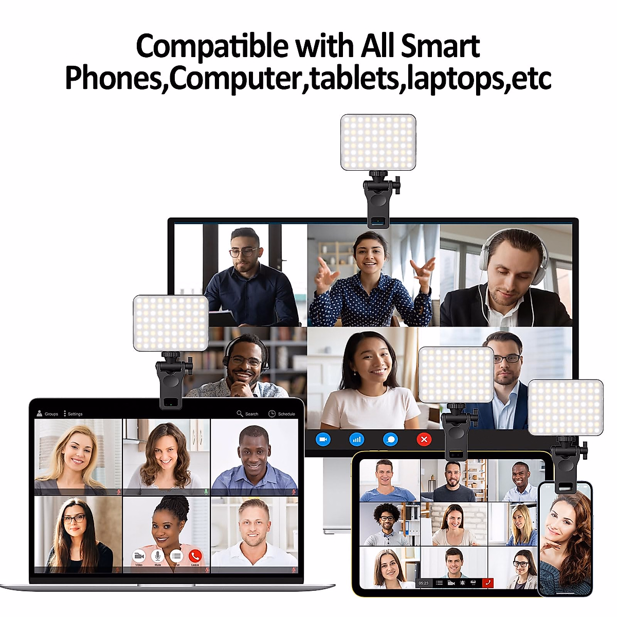 XINBAOHONG Rechargeable Selfie Light, Clip Fill Light for Phone Laptop Tablet Portable Light for Video Conference Live Streaming Zoom Call Makeup Picture (Black)