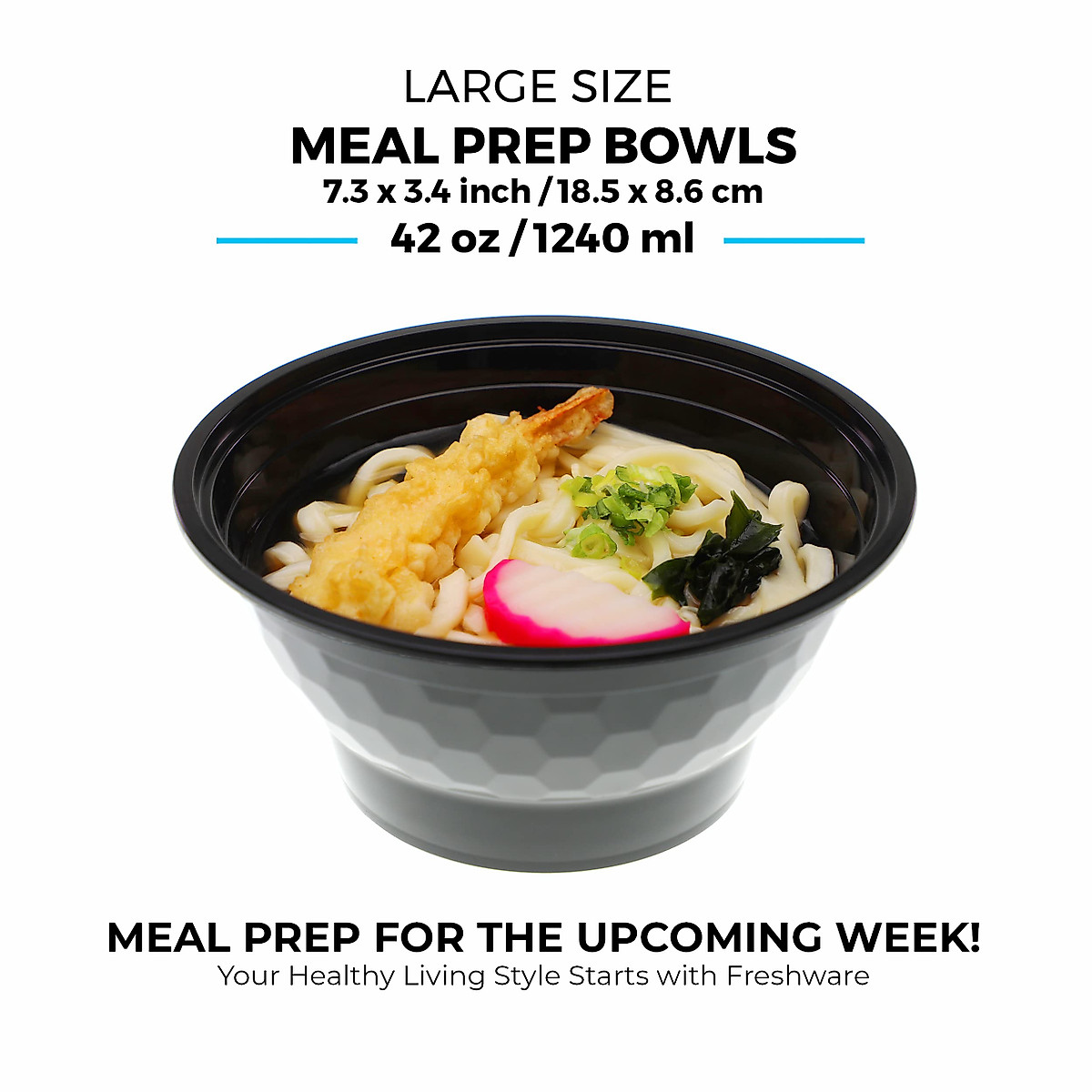 Freshware Meal Prep Bowl Containers [30 Pack] Plastic Bowls with Lids for Soup and Salad, Food Storage Bento Box, BPA Free, Stackable, Lunch Boxes, Microwave/Dishwasher/Freezer Safe (42 oz)