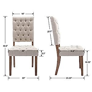 DUOMAY Tufted Dining Chairs Set of 2, Modern Linen Upholstered Dining Room Chairs Armless Guest Side Chair with Open Back for Kitchen Dining Room Restaurant, Wood Legs, Beige