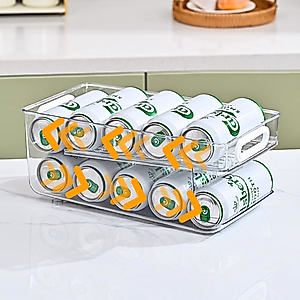 Xicennego Upgrade 2-Tier Rolling Soda Can Storage Organizer for Tall Skinny Soda/Pop Cans, Soda Can Dispenser for Refrigerator, Fridge Can Drink Holder, Plastic Storage Rack for Fefrigerators, Pantry