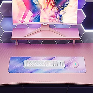 MOTPK Pink Gaming Desk 47" with Monitor Shelf Computer Desk Gaming Table Desk for Girls with Cup Holder and Headphone Hook Gamer Workstation Game Table, Gift for Girls Women