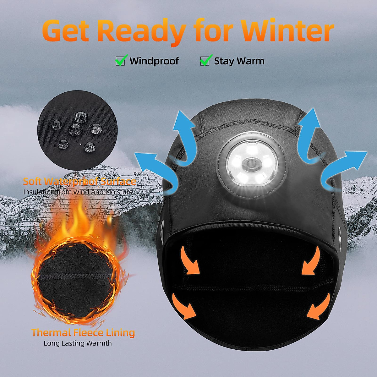 ROCKBROS LED Skull Cap with Light, Rechargeable Headlamp Cap, Winter Warm Running Cycling Cap, LED Lighted Beanies Hat,Headlight Flashlight Hiking Camping,Tech Gifts for Men Women Handyman Teens Black