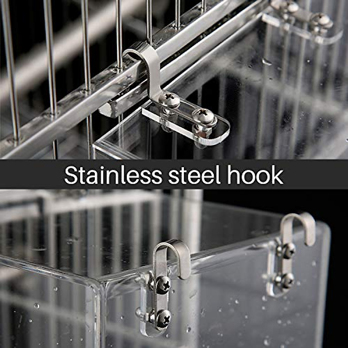 HOSUKKO Bird Bath for Cage No-Leakage 6.4inch x 6.4inch Acrylic Clear Bird Bathtub Parrot Parakeets Shower Bird Feeder for Cage Bathtub Box for Small Bird Parrot with 4 Hooks