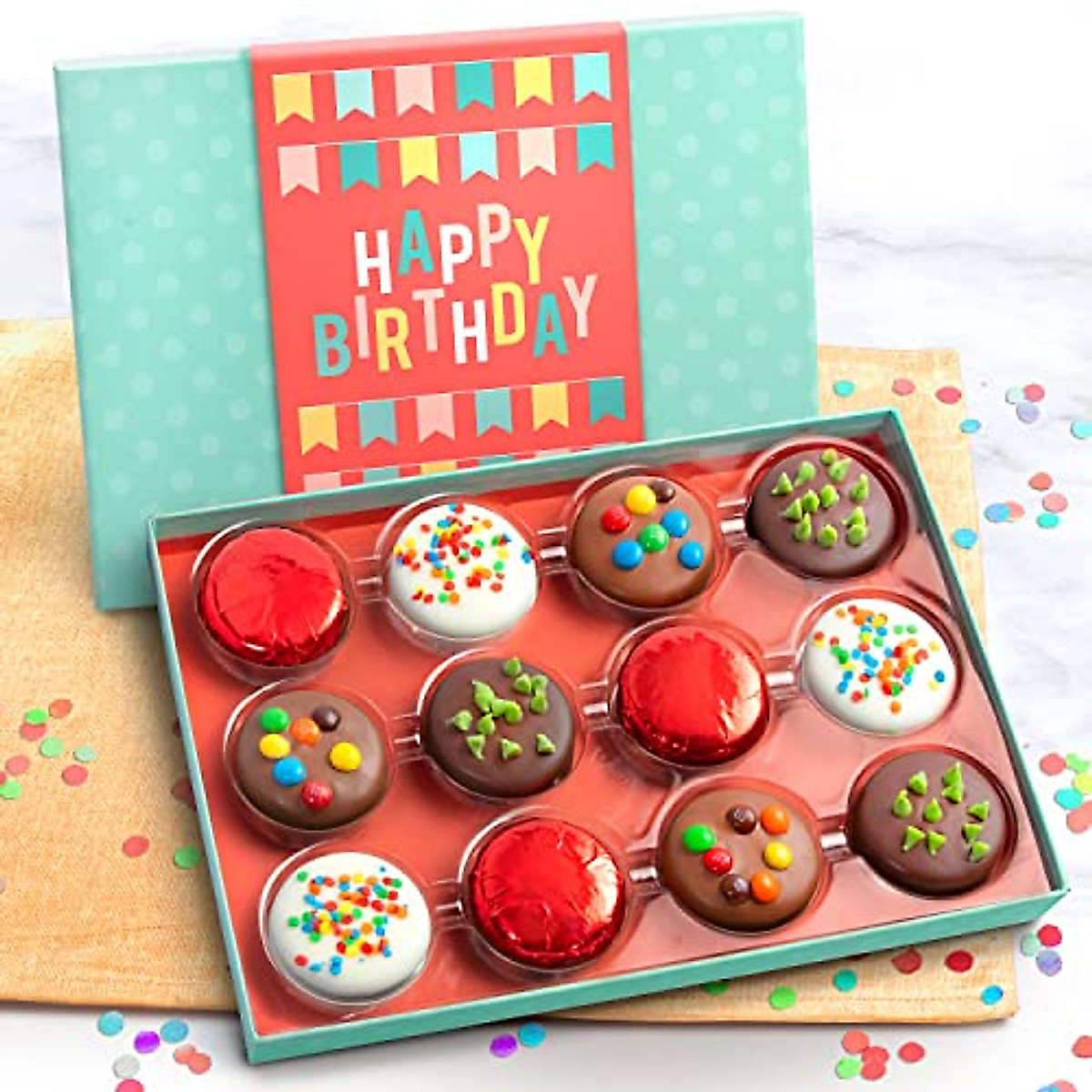 CY Chocolates Birthday Deluxe Chocolatey Covered Oreos 12 Piece Gift Box
