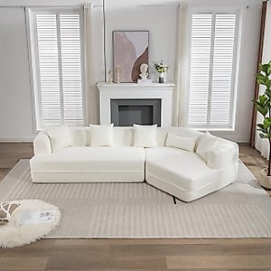 Modular Sectional Living Room Sofa Set, Modern Minimalist Style Couch, Upholstered Sleeper Sofa for Living Room, Bedroom, Salon, 2 PC Free Combination,Boucle Fabric,Anti-Wrinkle Fabric (White)