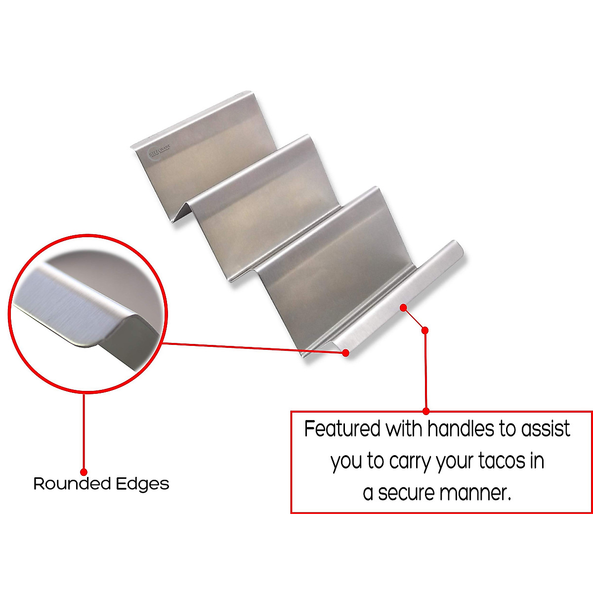Stainless Steel Taco Holder Stand Set of 4 | Holds 3 Tacos Each | Oven, Dishwasher and Grill Safe.