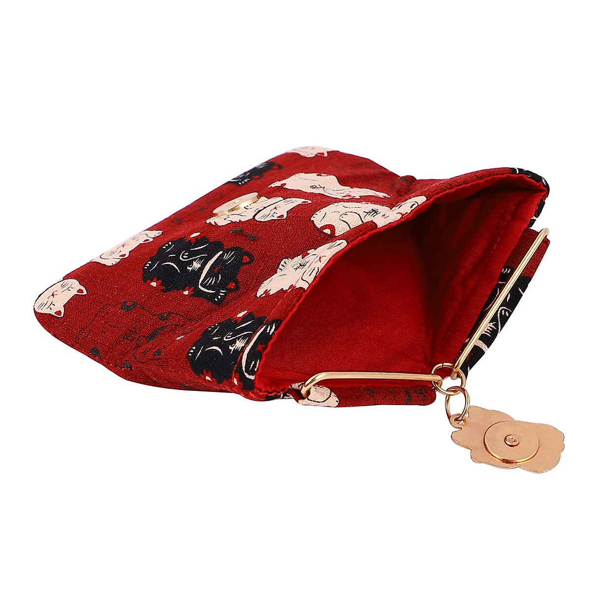 TENDYCOCO Women Wallet Lucky Cat Printed Coin Purse Magnetic Buckle Cotton Pouch Japanese Style Wallet