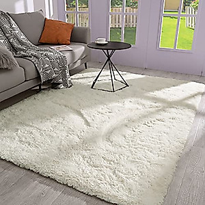 Ucomn Super Soft Rug 5 x 8 Feet, Indoor Shag Area Rug, Fluffy Anti-Skid Shaggy Rug for Apartment, Dorm, Bedroom, Living Room, Furry Carpet for Kid, Ivory