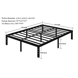 COMASACH Bed Frame King and 6 Pcs Non Slip Mattress Gaskets, No Box Spring Needed, 14 Inch Black Metal Platform Bed Frames, 4000Lb Heavy Duty Steel Slat Support, Noise Free Mattress Foundation
