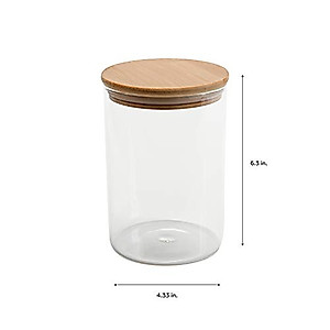 Kitchen Details Round Glass Jar | 1 Liter | Bamboo Airtight Seal Lid | Wide Mouth | Food Storage Canister | Tea or Coffee | Spices | Flour | Sugar | Clear