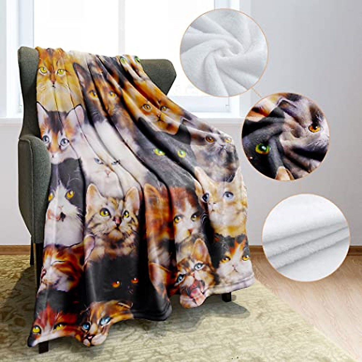 YISUMEI 40" x 50" Blanket Comfort Warmth Soft Plush Throw for Couch Cute Cats Breed Collage Pet