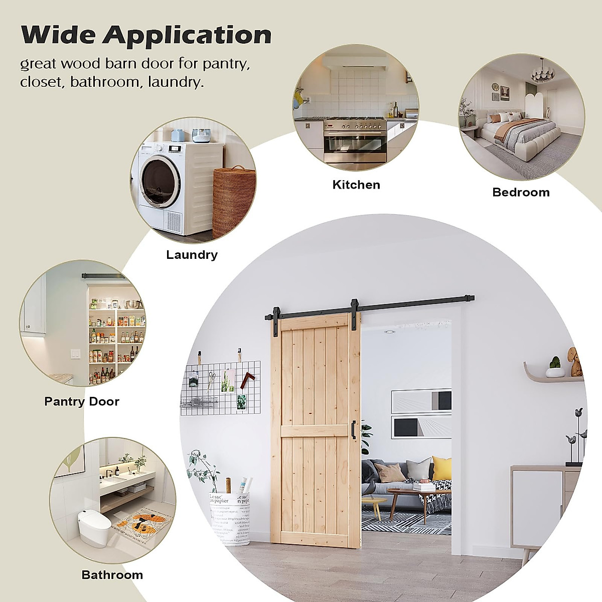 EaseLife 36in x 84in Sliding Barn Wood Door,Interior Doors,DIY Assemblely,Solid Natural Spruce Panelled Slab,Easy Install,Apply to Rooms & Storage Closet,H-Frame