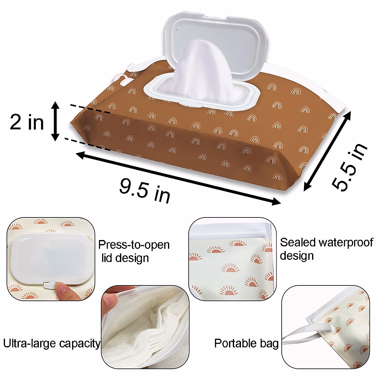 3 Pack Baby Wipes Dispenser，Baby Wipe Holder for Travel，Boho Wipes Container， Reusable Wet Wipes Pouch Portable refillable Wipe Holder for Travel