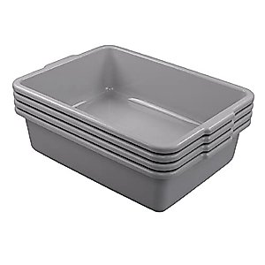 Ramddy 4-Pack Plastic Commercial Bus Tubs, Utility Bus Box/Tote, Gray, 22 Quart