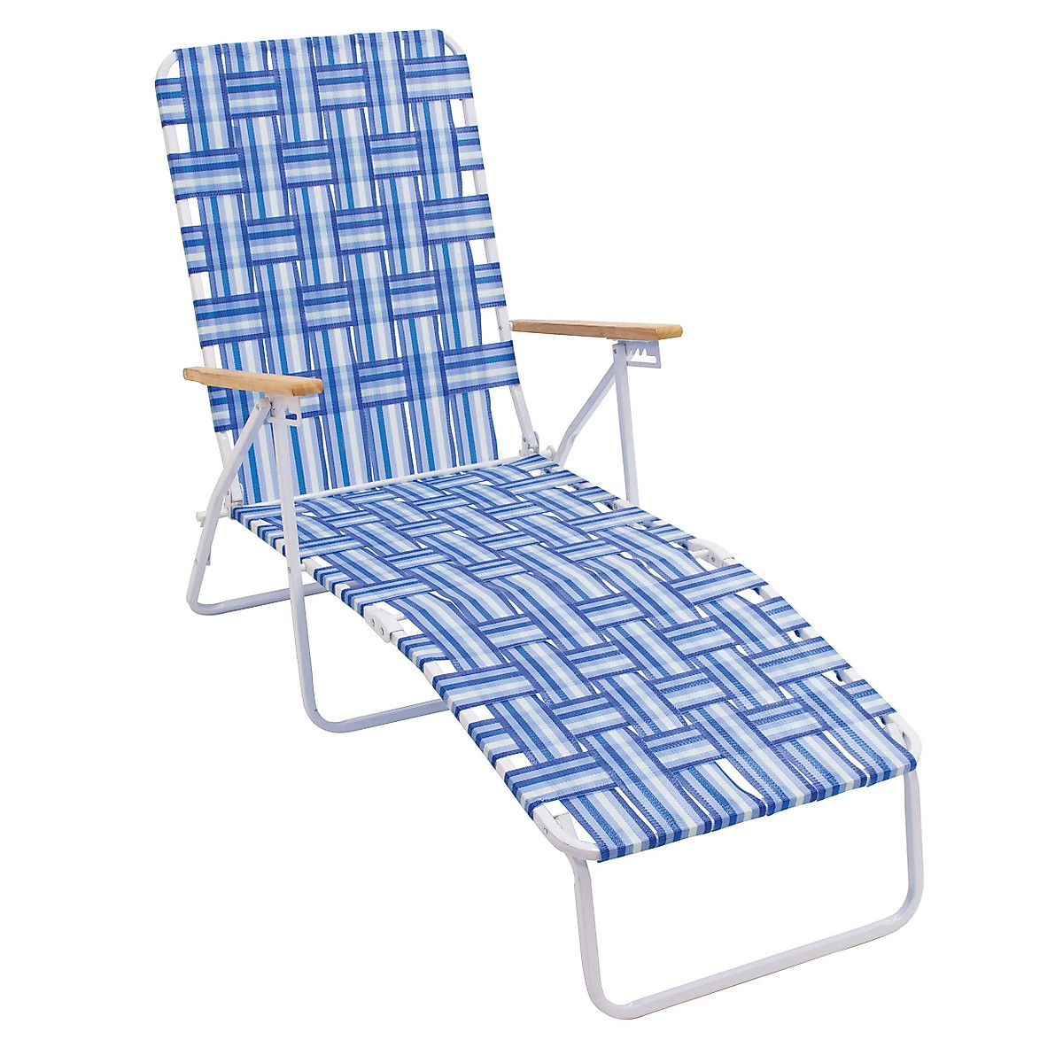 CAMP & GO 4-Position Folding Web Lawn Chair Beach Lounger, Blue/White