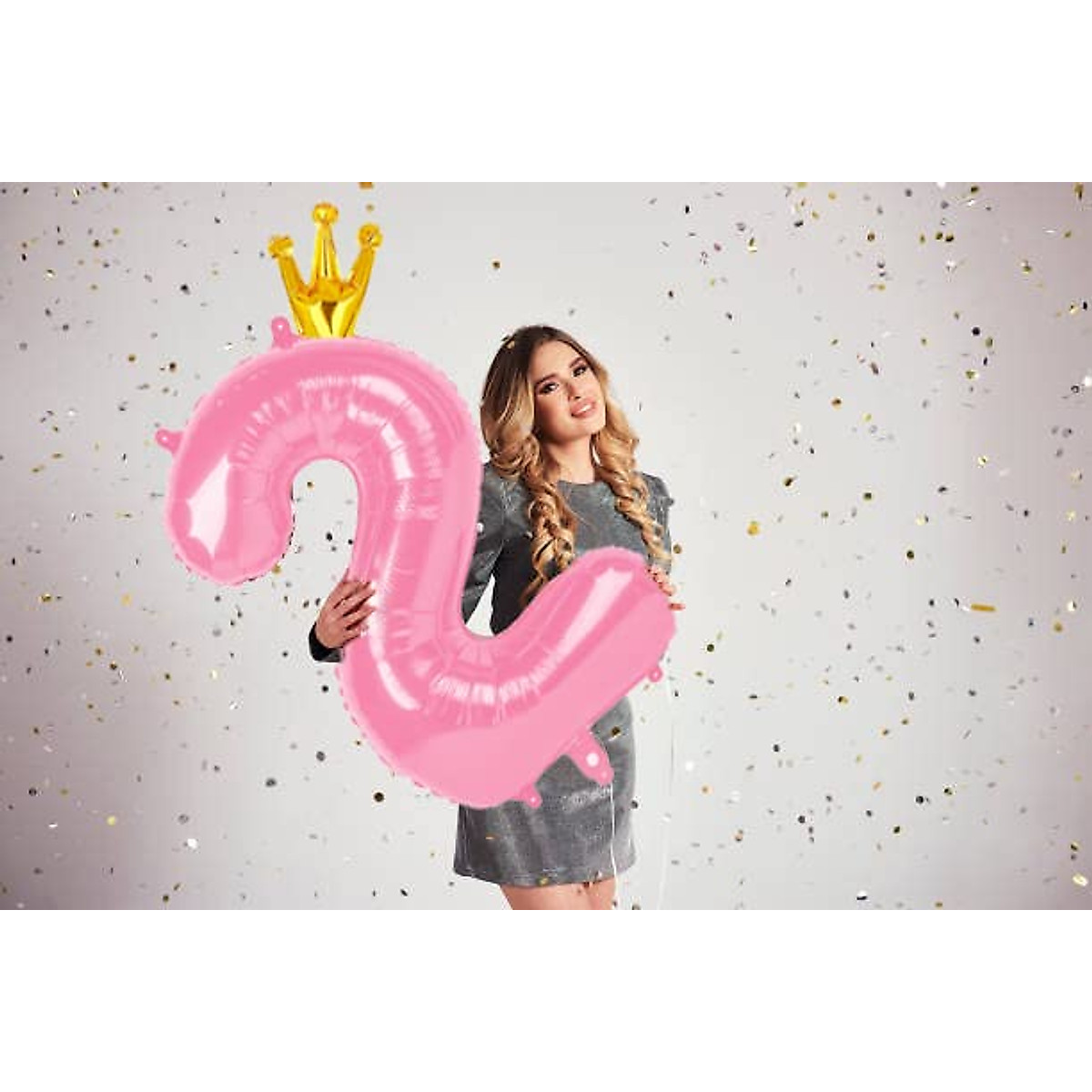 40 Inch Pink Number Balloon 0-9(Zero-Nine) with Crown, Big Size Happy Birthday Balloon, Foil Helium Big Number Balloon for Birthday Party,Wedding, Anniversary (PINK 2)