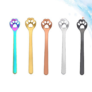 Cabilock 5pcs Cartoon Stainless Steel Coffee Spoon Metal Teaspoons Dessert Spoon Cat Paw Dog Paw Shaped Decorative Appetizer Tableware Spoons