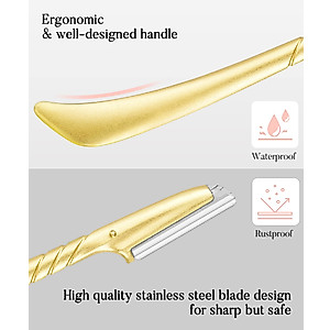 ennva Eyebrow Razor for Women - Eyebrow Trimmer Dermaplaning Tool- Ergonomic Eyebrow Shaper and Facial Razor for Peach Fuzz-Exfoliating Face Razor for Eyebrows-Eye Brow Shaver Razors w/ 7 Blades- Gold