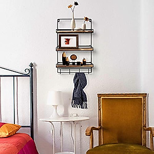 Oxendon Black Floating Shelves for Wall Decor, Rustic Wood Bathroom Shelves Wall Mounted Hanging Shelf with Hooks Easy Hang 3 Teir Wall Shelf Unit