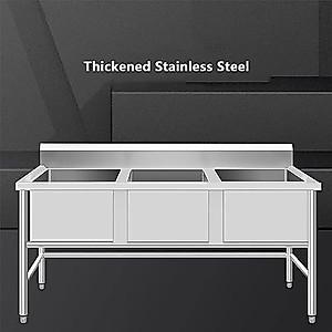 Free Standing Stainless-Steel Three Bowl Kitchen Sink,3 Compartment Restaurant Kitchen Prep & Utility Sink,Free Standing Utility Sink For Garage,Restaurant,Kitchen,Laundry Room(145cm/57in)