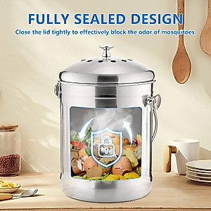 ENLOY Compost Bin, Stainless Steel Indoor Compost Bucket for Kitchen Countertop Odorless Compost Pail for Kitchen Food Waste with Carrying Handle 1.3 Gallon Easy to Clean