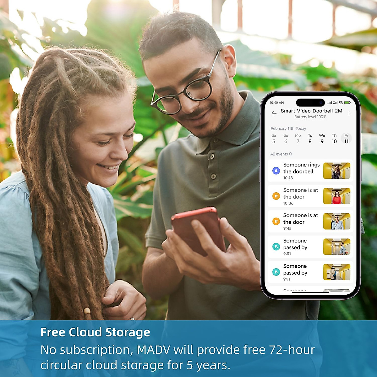 MADV Smart Video Doorbell, 2K Resolution, Night Vision, Two-Way Audio, Motion Detection, Voice Changing Answering, Cloud Storage, Free Chime, Instant Installation