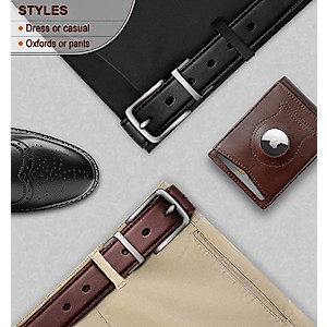 BULLIANT Men's Belt,Reversible Belt 1.25" For Gift Mens Casual Golf Dress pants shirts,One Reverse For 2 Sides(Black/Light Brown,32"-34" Waist Adjustable)