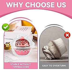 NPLUX 50 Pack Individual Cupcake Containers Plastic Cupcake Holders Deep Dome Cupcake Carrier
