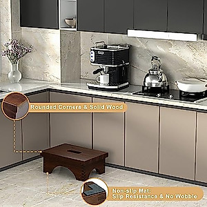 ECROCY Wooden Bedside Step Stool Indoor & Outdoor Mobility Step Stool- 16.5 Inches x 11.8 Inches x 6.5 Inches Portable One Step Stool - Dark Walnut