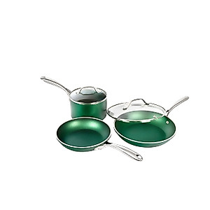 Granitestone Green 5 Piece Nonstick Cookware Pots & Pans Set with Ultra Durable Mineral & Diamond Coating, Stainless Steel Stay Cool Handles, Oven & Dishwasher Safe, 100% PFOA Free