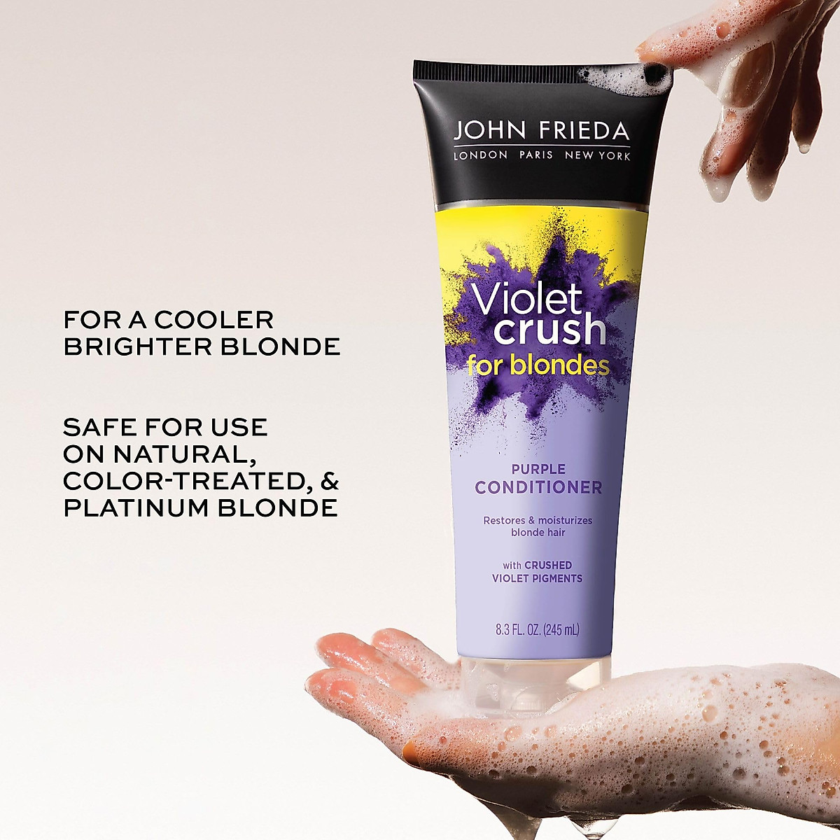 John Frieda Violet Crush Purple Conditioner, Purple Conditioner for Blonde Hair, Crushed Violet Pigments Neutralize Brassy Tones for Cooler, Brighter Blonde, 8.3 Oz