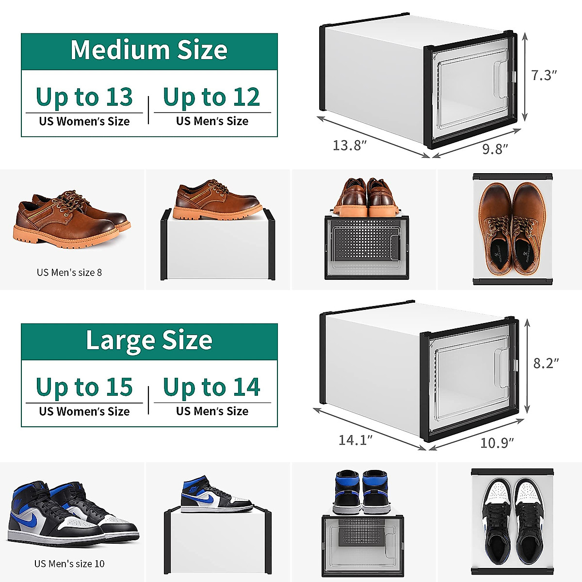 YITAHOME Shoe Storage Box, Set of 12 Medium Size Shoe Storage Organizers Stackable Shoe Storage Box Rack Containers - Medium Size（13.8’’L x 9.8’’W x 7.3’’H）
