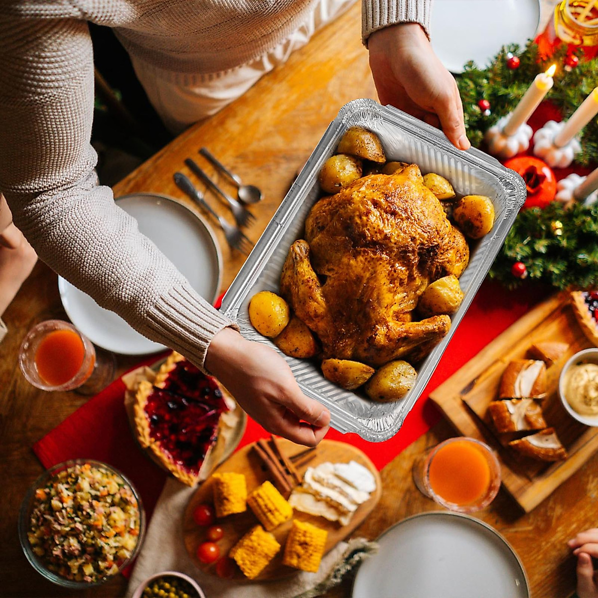 Natonhi 50PCS Fall Thanksgiving Leftover Containers with Lids, Thanksgiving To Go Containers Disposable Aluminum Foil Food Storage for Friendsgiving Party Thanksgiving Table Decorations