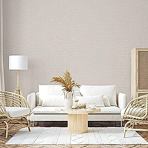 Yancorp 32.8ft Cream Textured Fabric Wallpaper Faux Grasscloth Beige Peel and Stick Wallpaper Self-Adhesive Wallpaper Linen Removable Wallpaper Cabinets Counter Top Liners, 15.7" X 394"